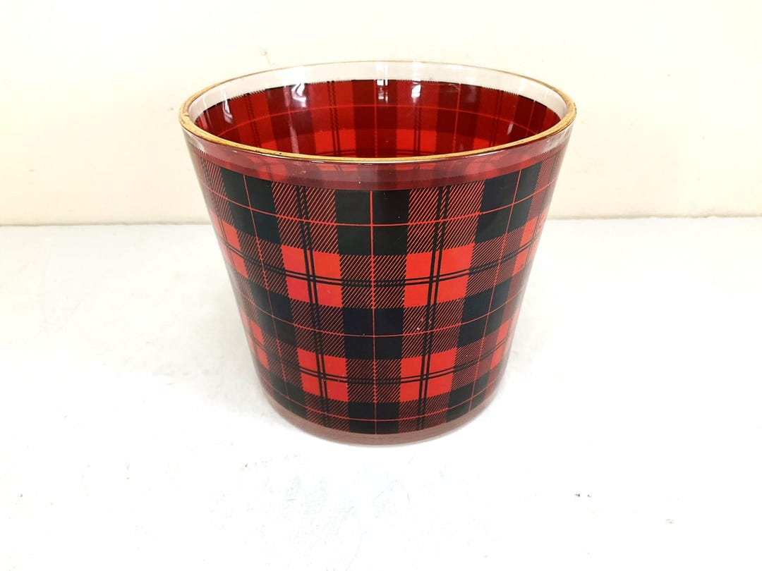 Vintage Red Tartan Plaid Glass Ice Bucket Dunbar Tartan Ice Bucket ...