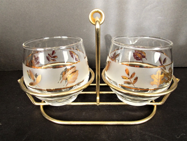 Libbey Golden Foliage Sugar and Creamer Caddy Set in Original Box ...