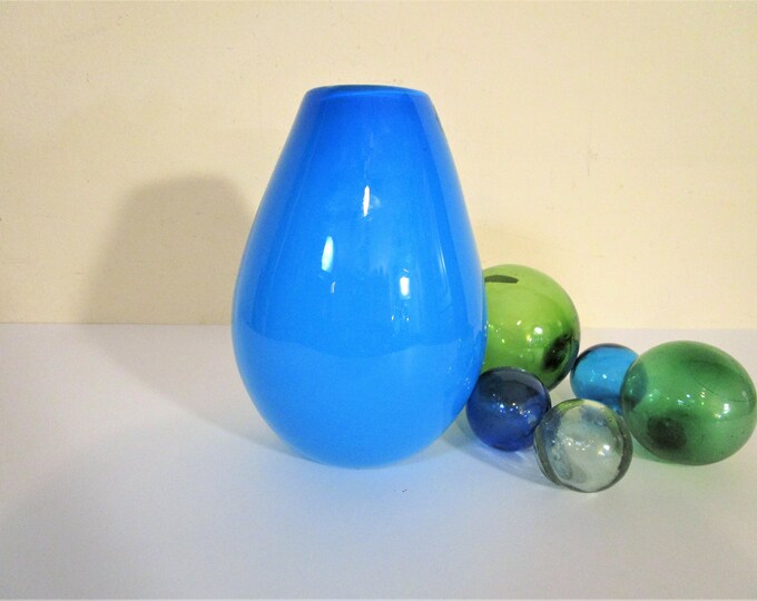 Scandinavian Blue Cased Glass Vase Mid Century Modern Cased Glass Vase ...