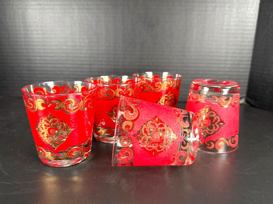 Vintage Starlyte 22K Gold and Red Old-fashioned/rocks Glasses - Set of ...