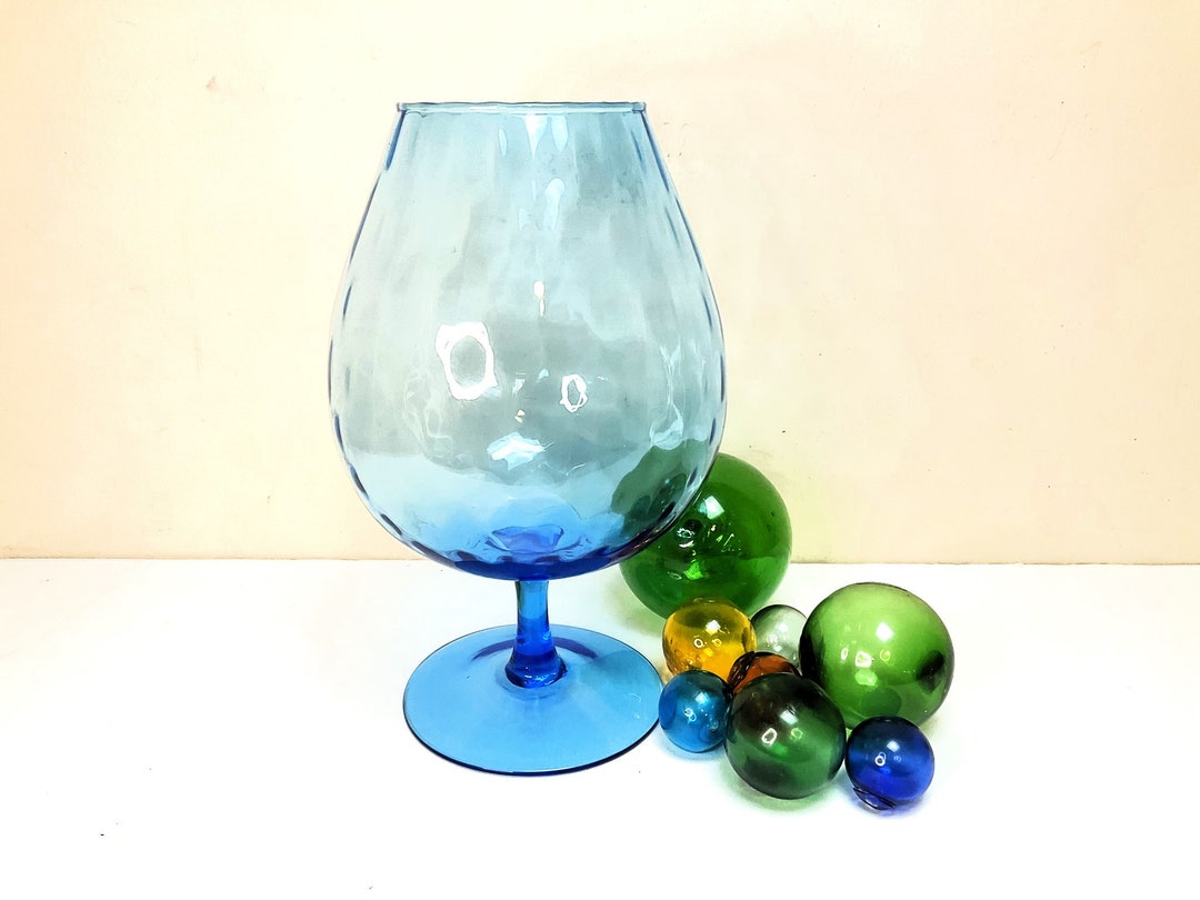 Jumbo Empoli Art Glass Brandy Snifter Vase - 12" - Peacock Blue Diamond ...