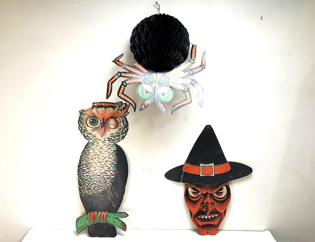 Rare Early Original Beistle Halloween Die Cut Lot - 22" Owl - 18" Red ...