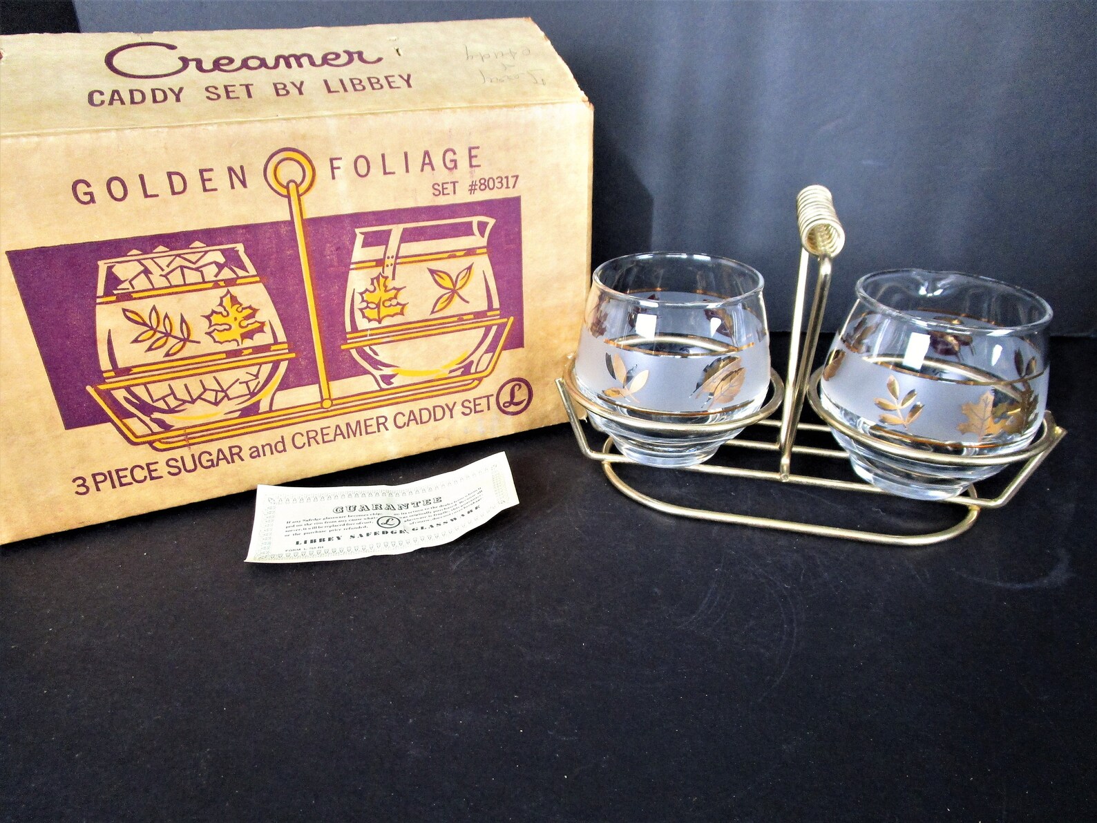 Libbey Golden Foliage Sugar and Creamer Caddy Set in Original - Etsy