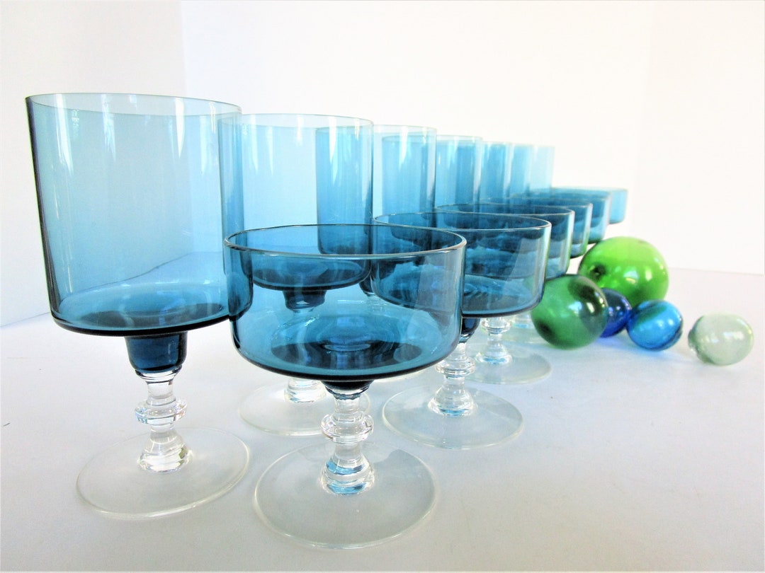 Vintage Teal Blue Glassware Set de 7 Your Choice Champagne Coupe ...
