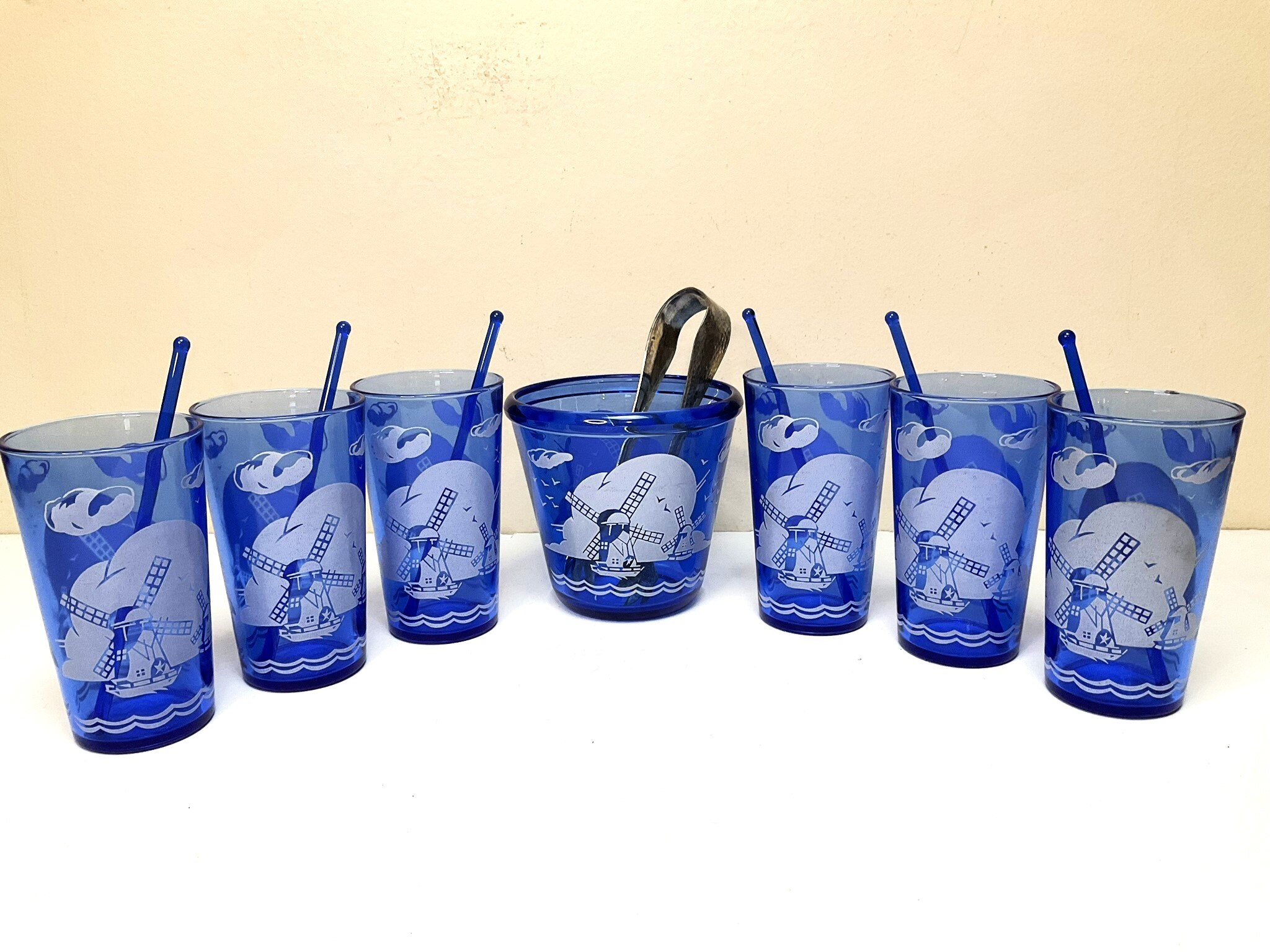 1930's Hazel Atlas Cobalt Blue "windmill" Glassware Set- Ice Bucket ...