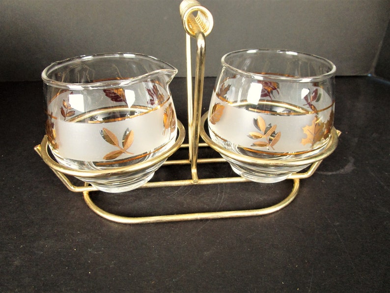 Libbey Golden Foliage Sugar and Creamer Caddy Set in Original - Etsy