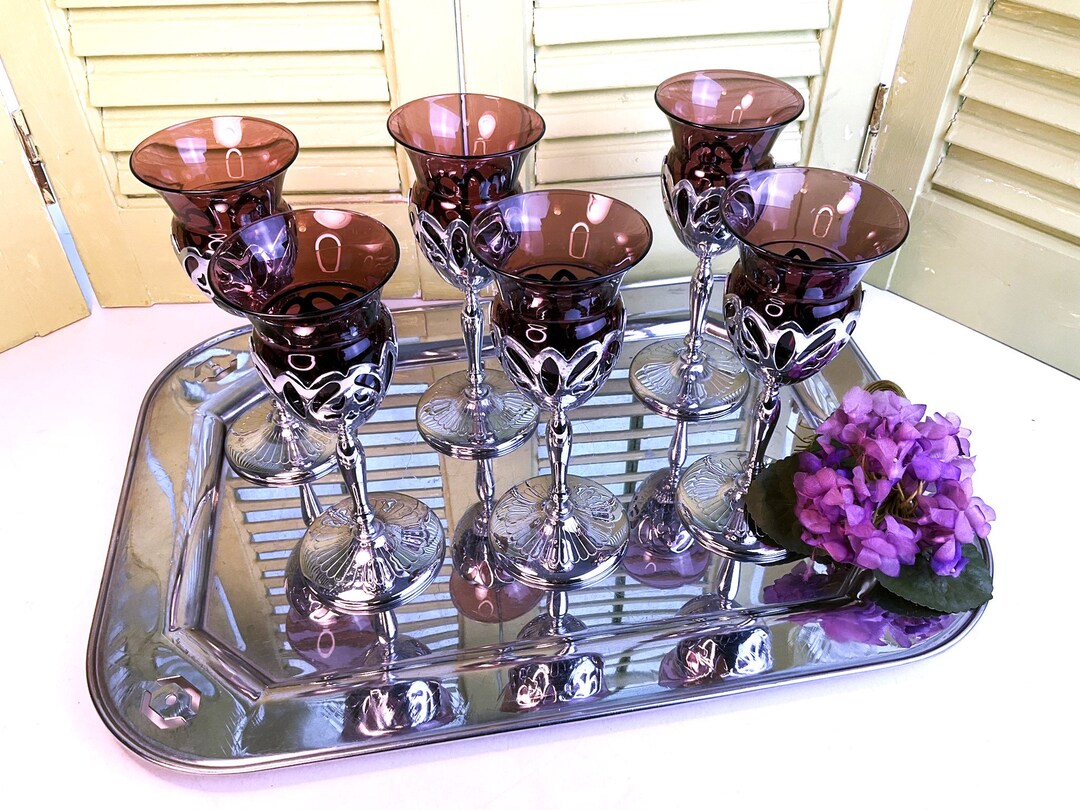 Art Deco Farber Bros./krome Kraft Chrome & Amethyst Glass Cocktail/wine ...