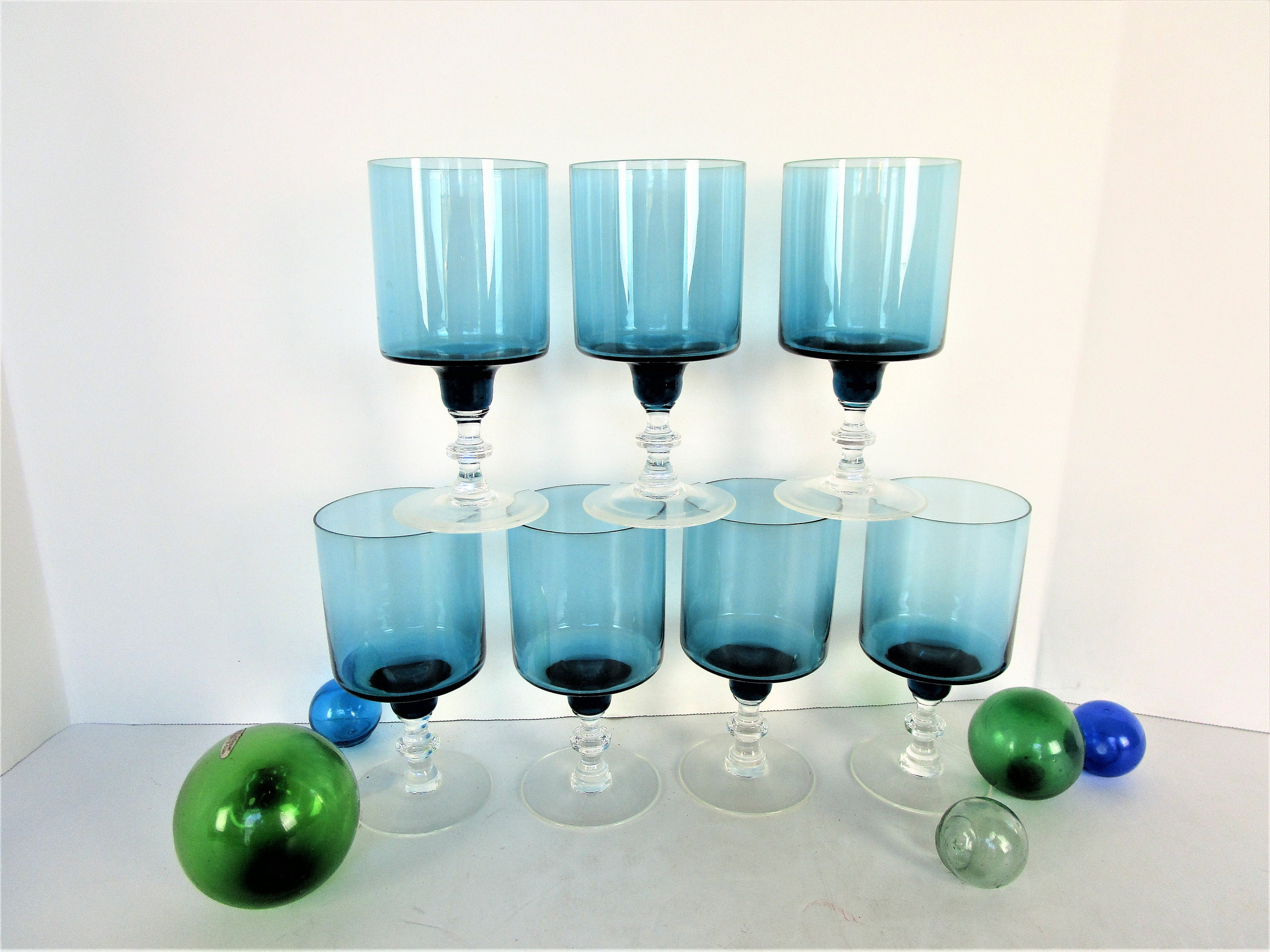 Vintage Teal Blue Glassware Set de 7 Your Choice - Etsy España