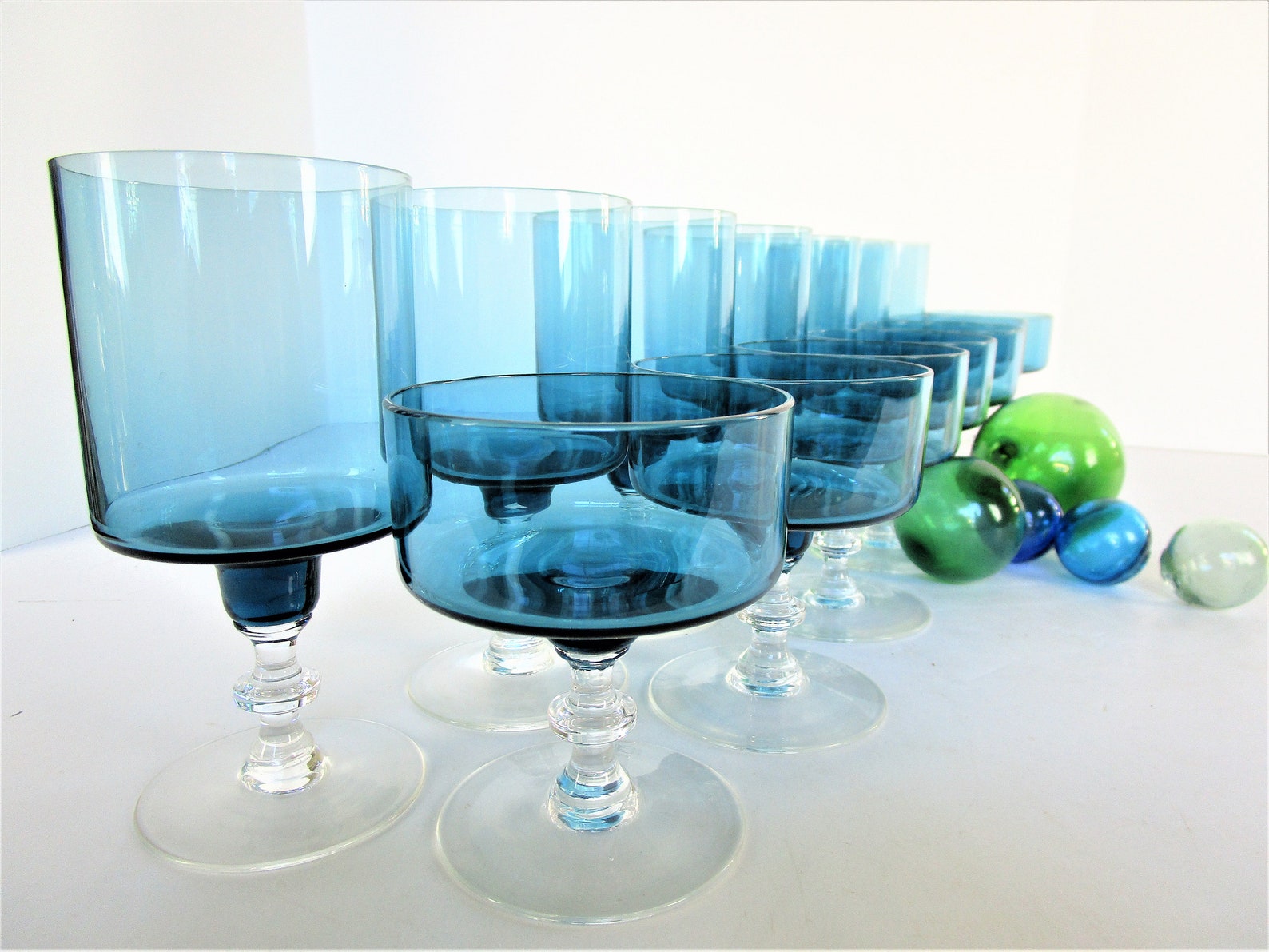 Vintage Teal Blue Glassware Set de 7 Your Choice - Etsy España