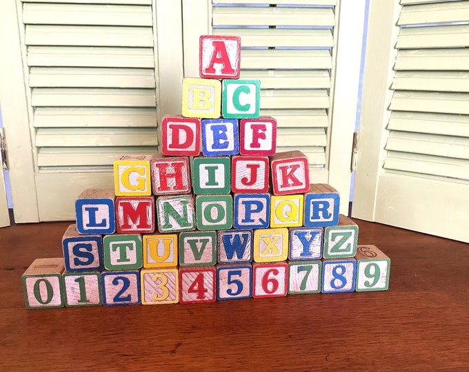 Vintage Alphabet and Number Blocks Set of 36 A to Z and 0 to 9 Colorful ...