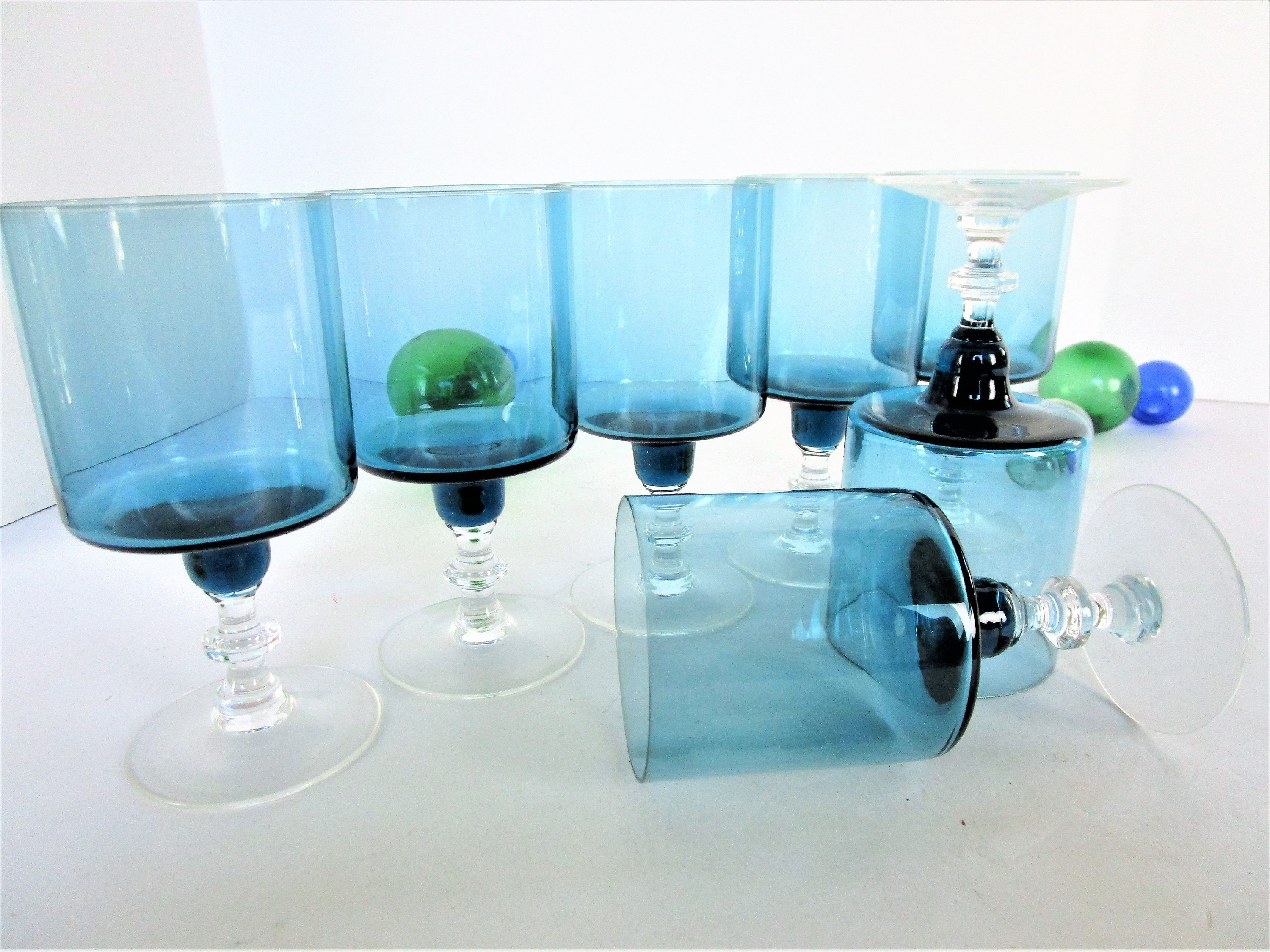Vintage Teal Blue Glassware Set de 7 Your Choice | Etsy