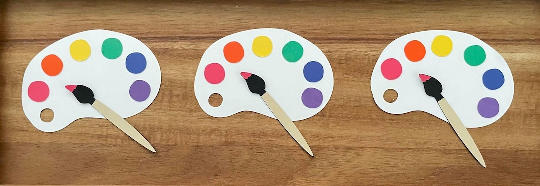 Art Paint Pallet With Paint Brush Die Cut Set of 3, Art Party, Paint ...