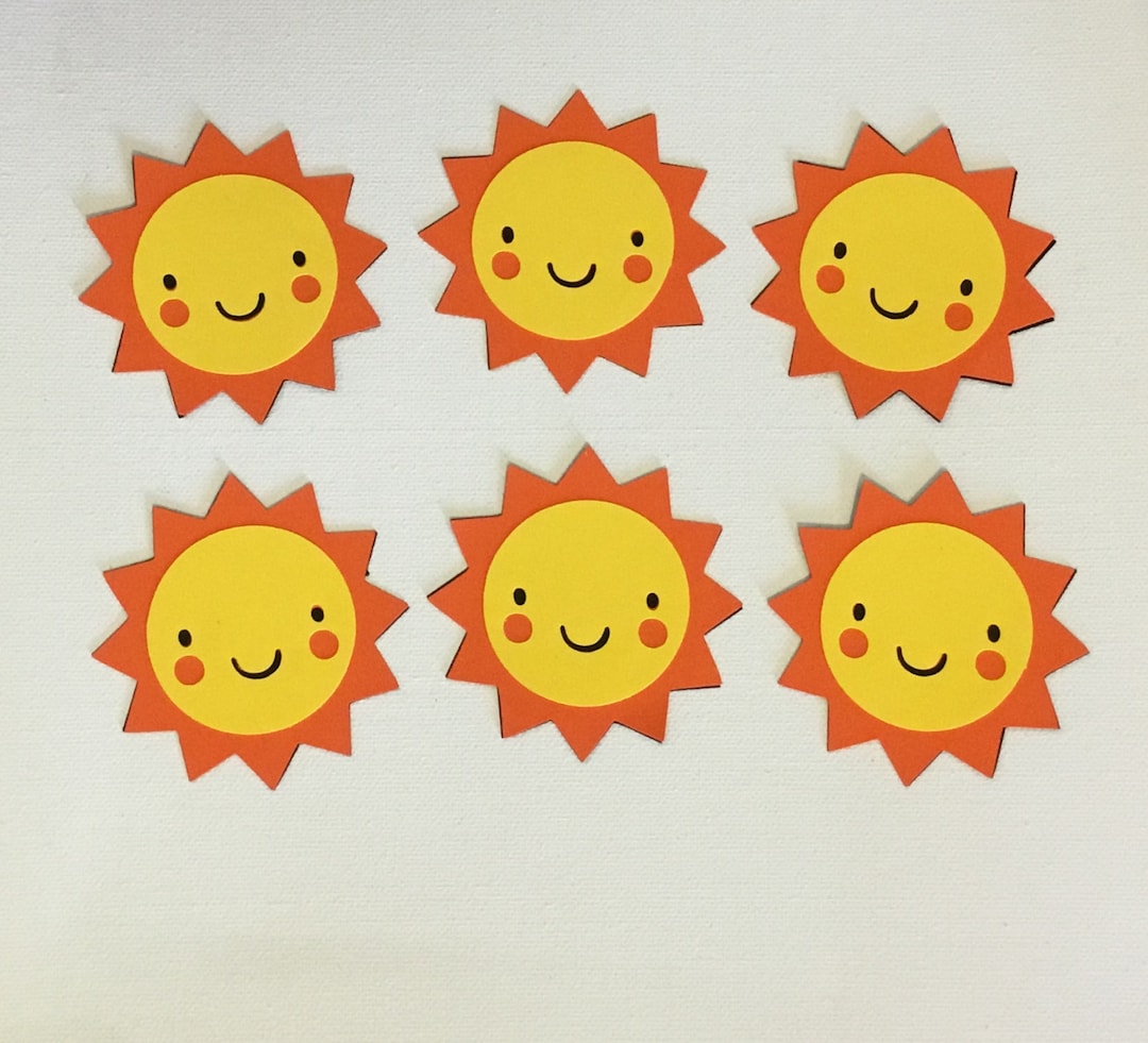 Smiling Sun Die Cuts Set of 6, Summer Die Cut, Beach Die Cut, Yellow ...