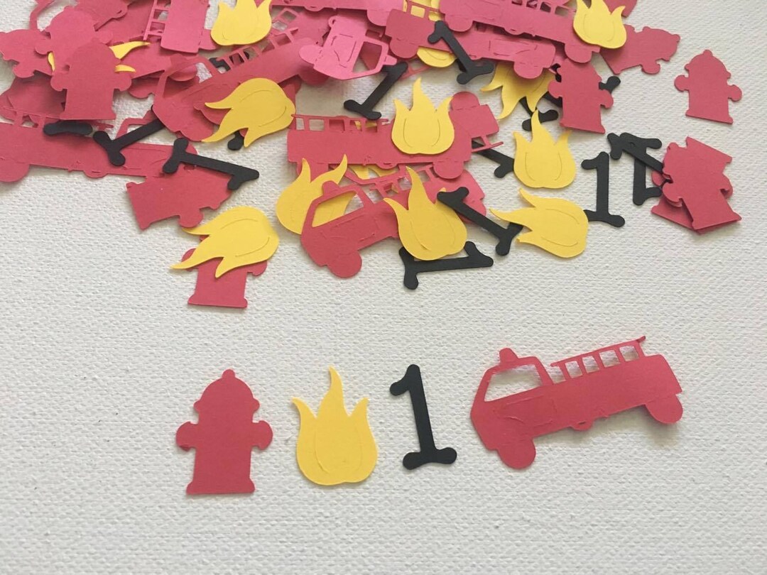 100 Piece Fire Truck Theme Confetti, Fire Truck Birthday, Boys Birthday ...