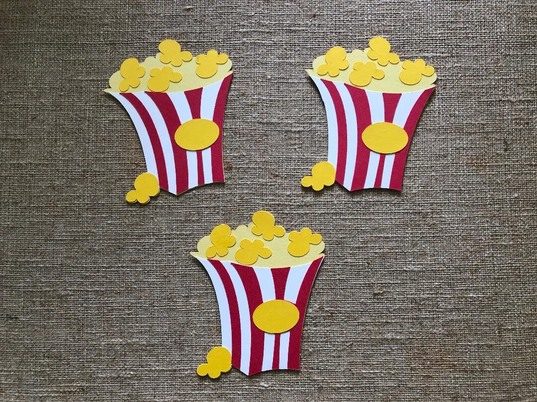 Popcorn Die Cut Set of 3, Movie Popcorn, Movie Theme Party, Movie Night ...