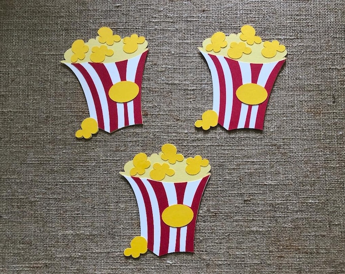 Popcorn Die Cut Set of 3, Movie Popcorn, Movie Theme Party, Movie Night ...