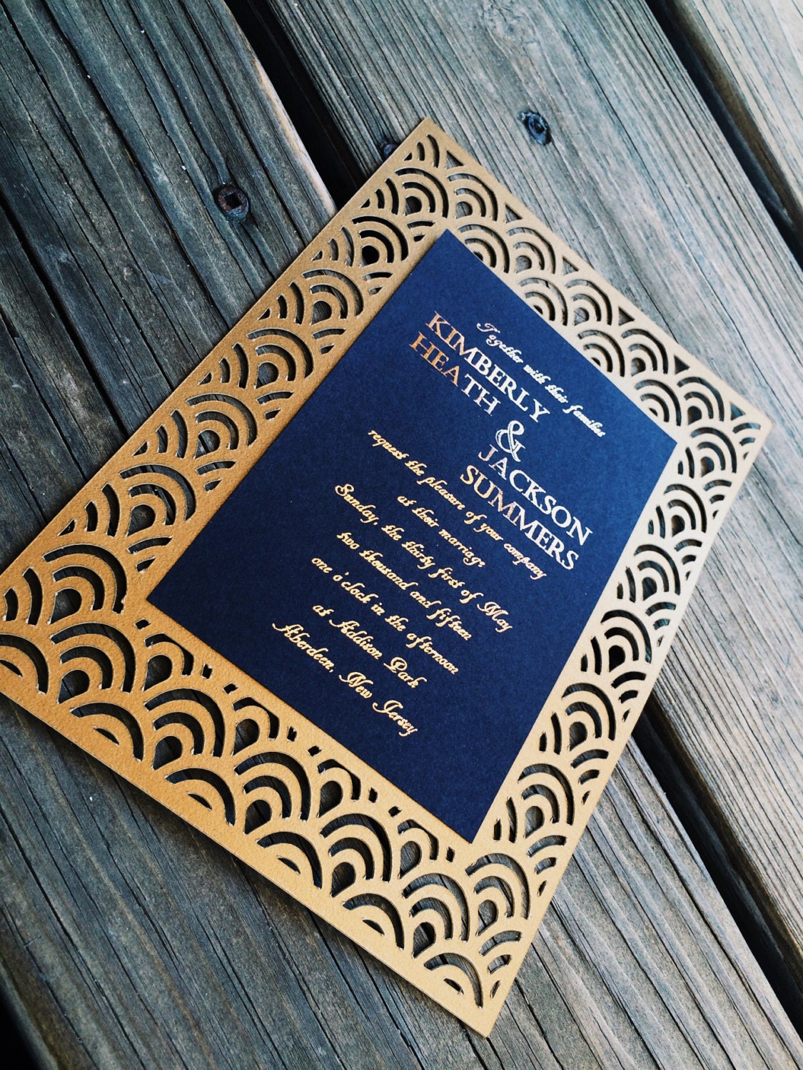 Laser Cut Wedding Invitation, Scallop Laser Cut, Gold Cut Out, Gatsby ...