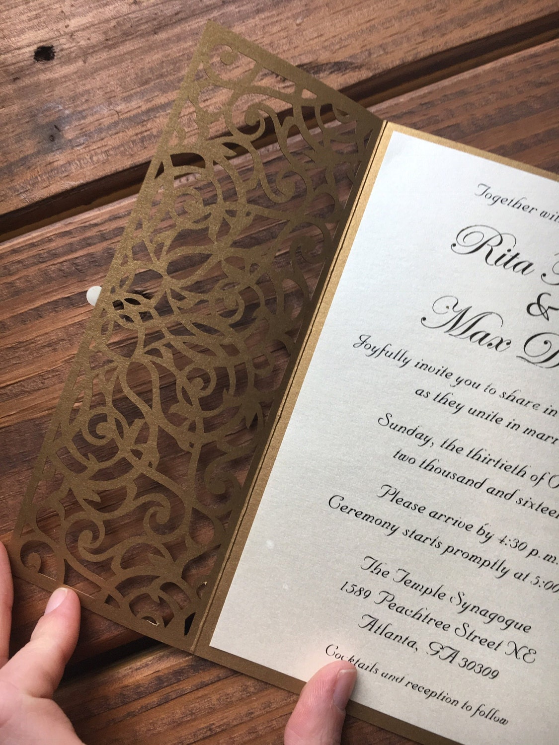 Star, Spiral, WEDDING, Laser, Elegant, GOLD, Modern, Invitation, Card ...