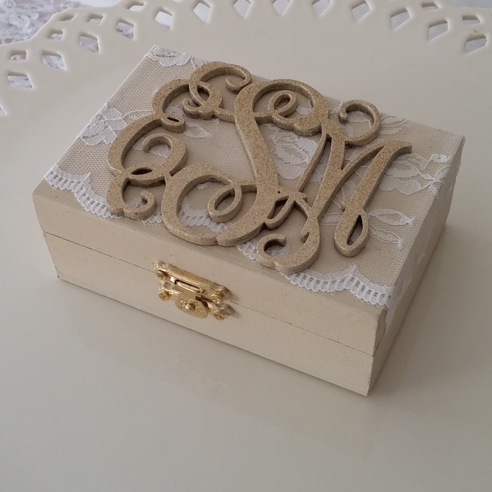 Lace Monogrammed Ring Bearer Box Wedding Keepsake Custom Boxes ...