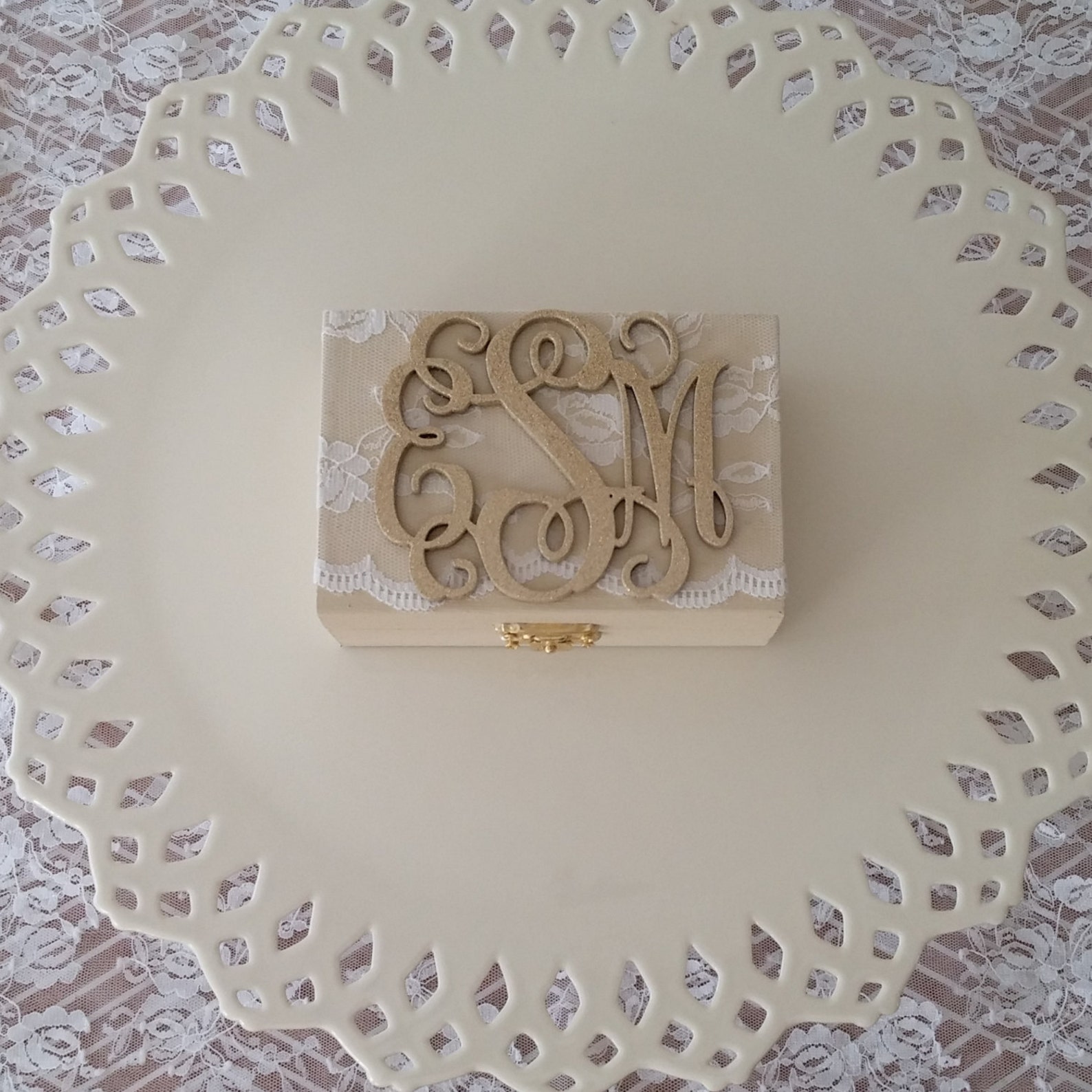 Lace Monogrammed Ring Bearer Box Wedding Keepsake Custom Boxes ...