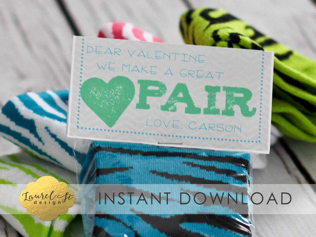 Valentine Printable We Make A Great Pair INSTANT DOWNLOAD Socks ...