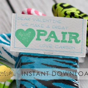 Valentine Printable - We Make A Great Pair - INSTANT DOWNLOAD - Socks ...