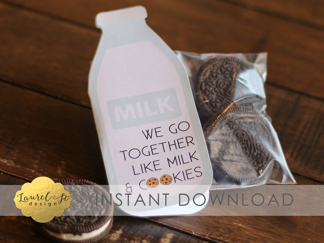 Valentine Printable - We Go Together Like MILK and COOKIES - Instant ...
