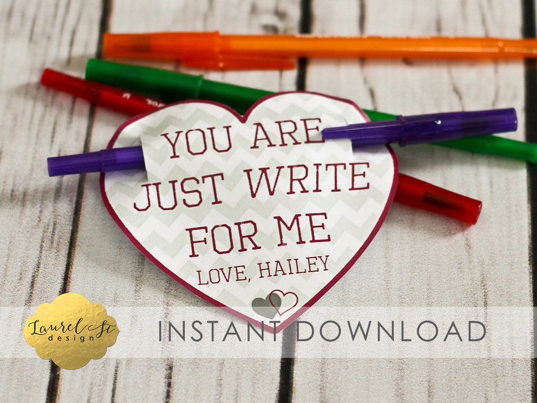 Valentine Printable You Are Just WRITE for Me Instant Download Pencil ...