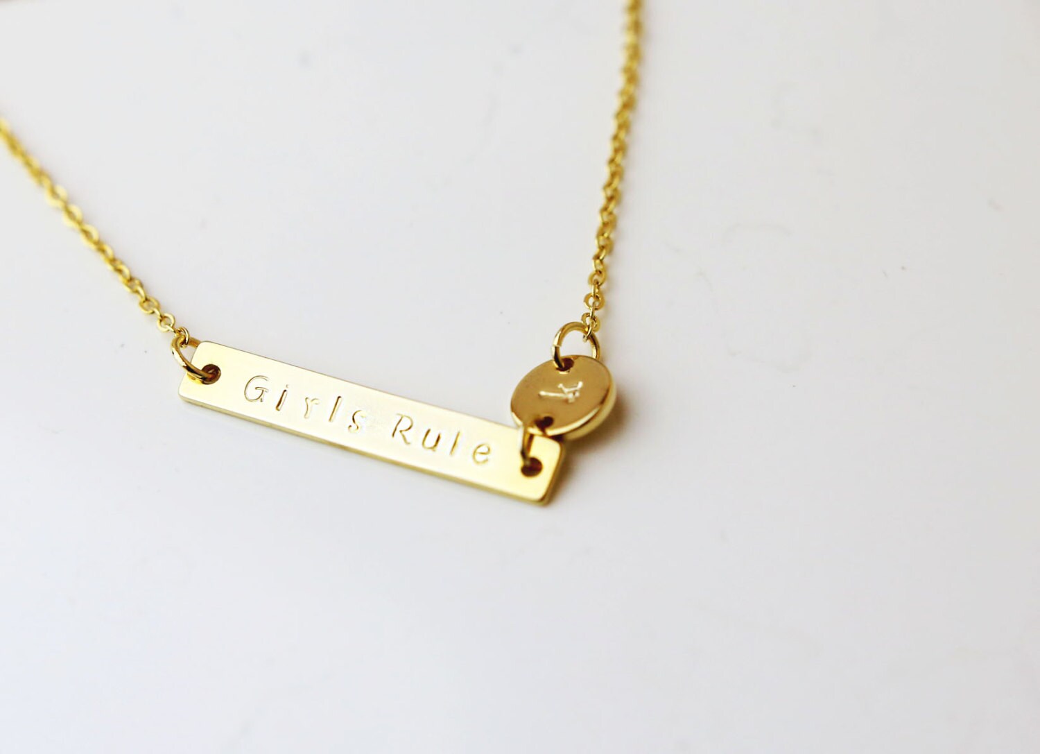 Gold Name Bar & Initial Coin Disc Necklace / Personalized Gift | Etsy