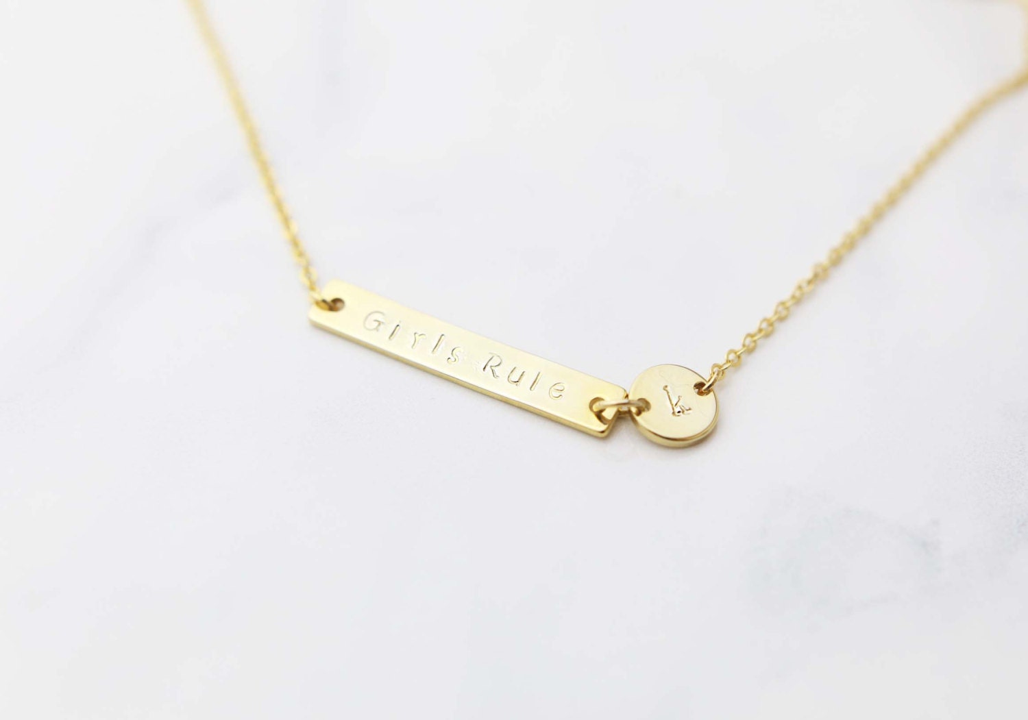 Gold Name Bar & Initial Coin Disc Necklace / Personalized Gift - Etsy