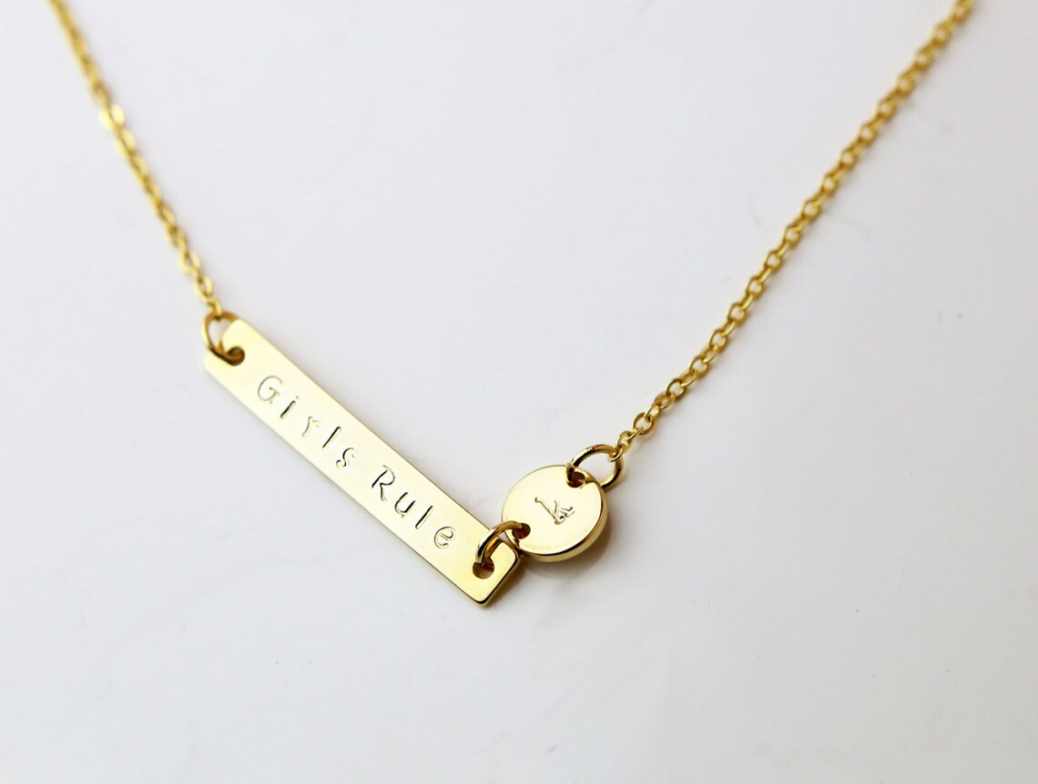Gold Name Bar & Initial Coin Disc Necklace / Personalized Gift | Etsy