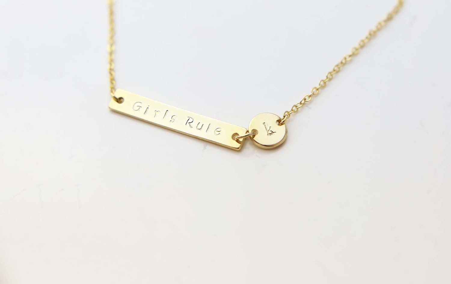 Gold Name Bar & Initial Coin Disc Necklace / Personalized Gift | Etsy