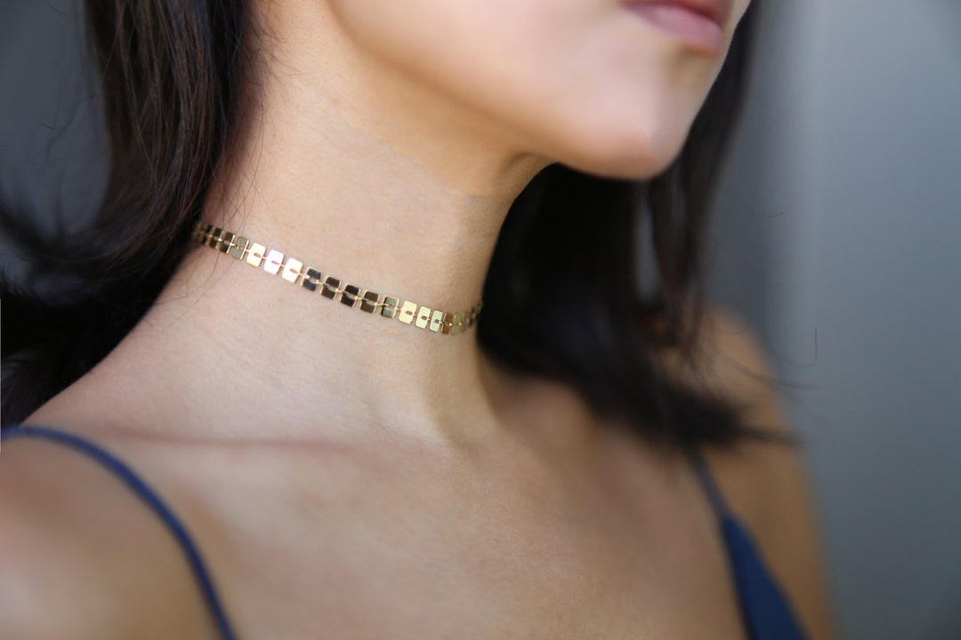 Square Bar Choker // Shinny Choker Necklace // Gift for Her // Bohemian ...