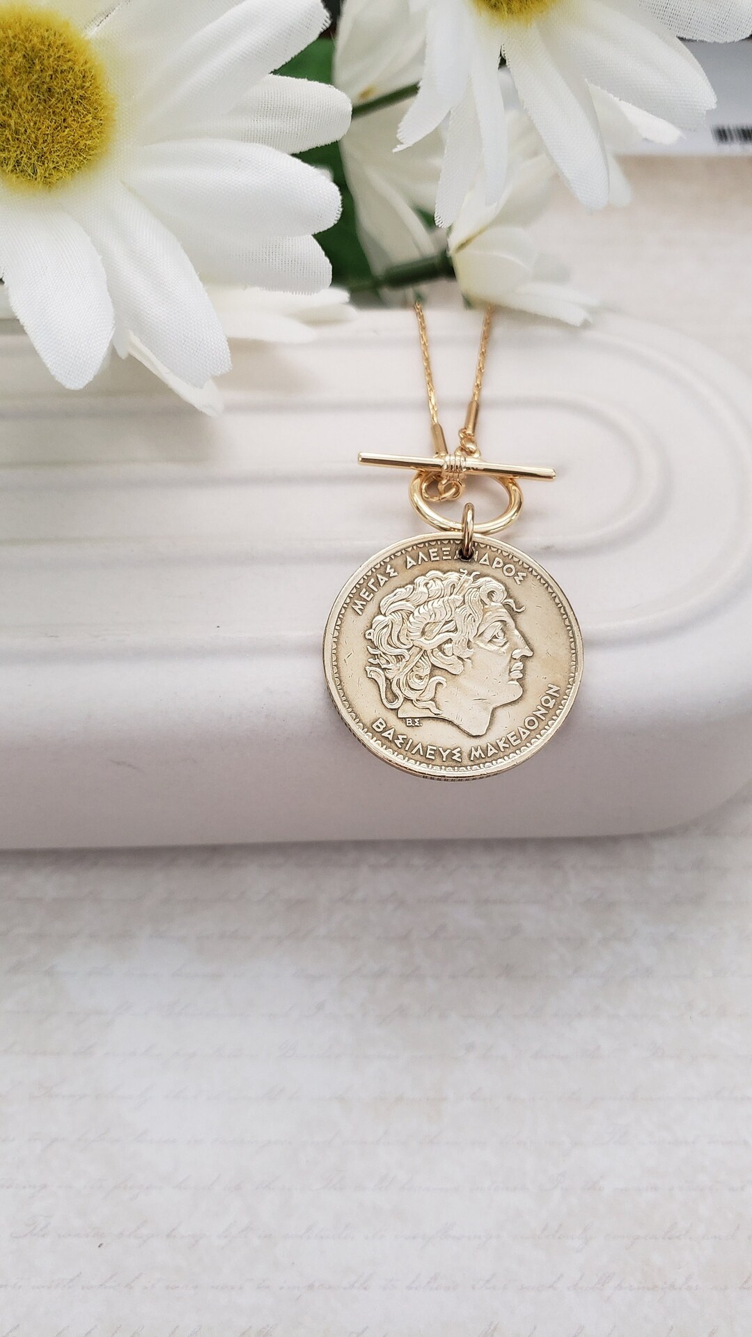 Greek Coin Pendant, Greek Medallion, Gold Coin Necklace, Birthday Gift ...