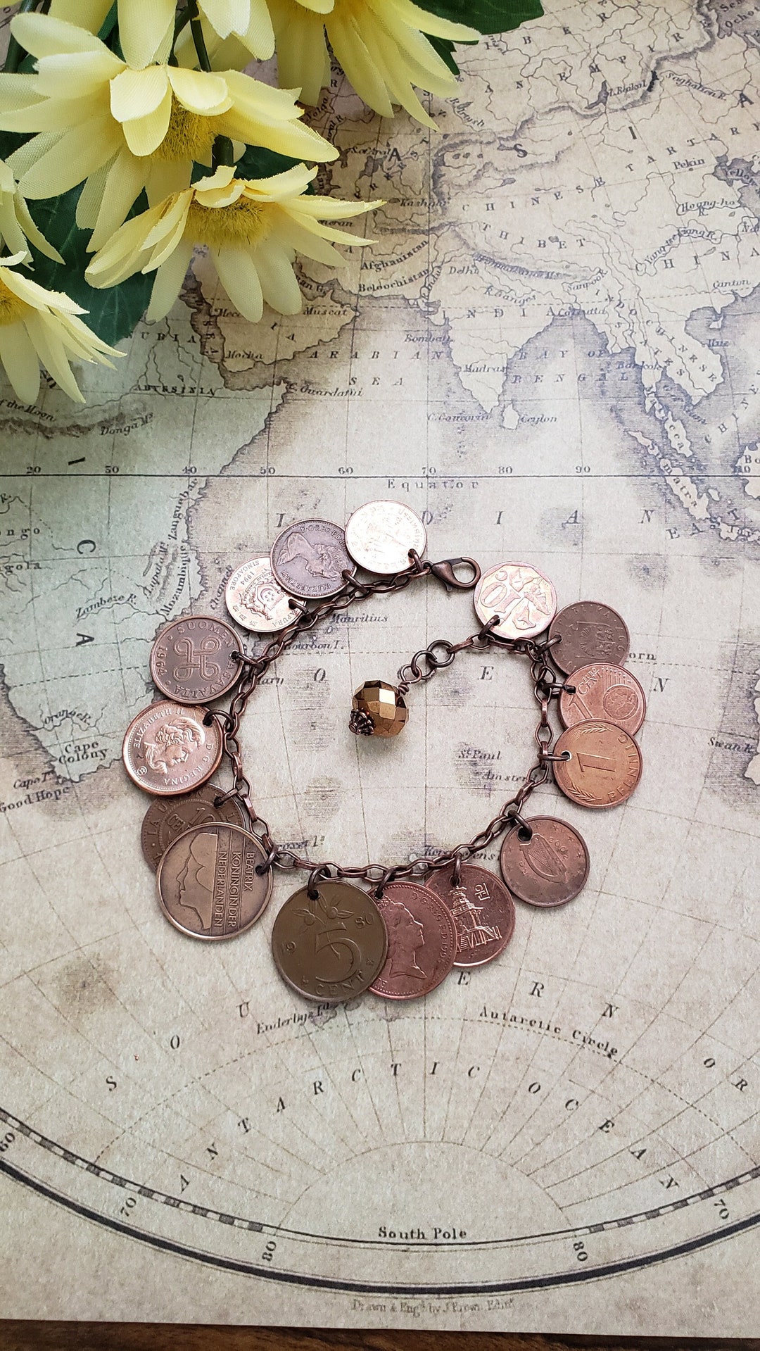 Coin Charm Bracelet, Copper Coins Bracelet, Repurposed Jewelry ...