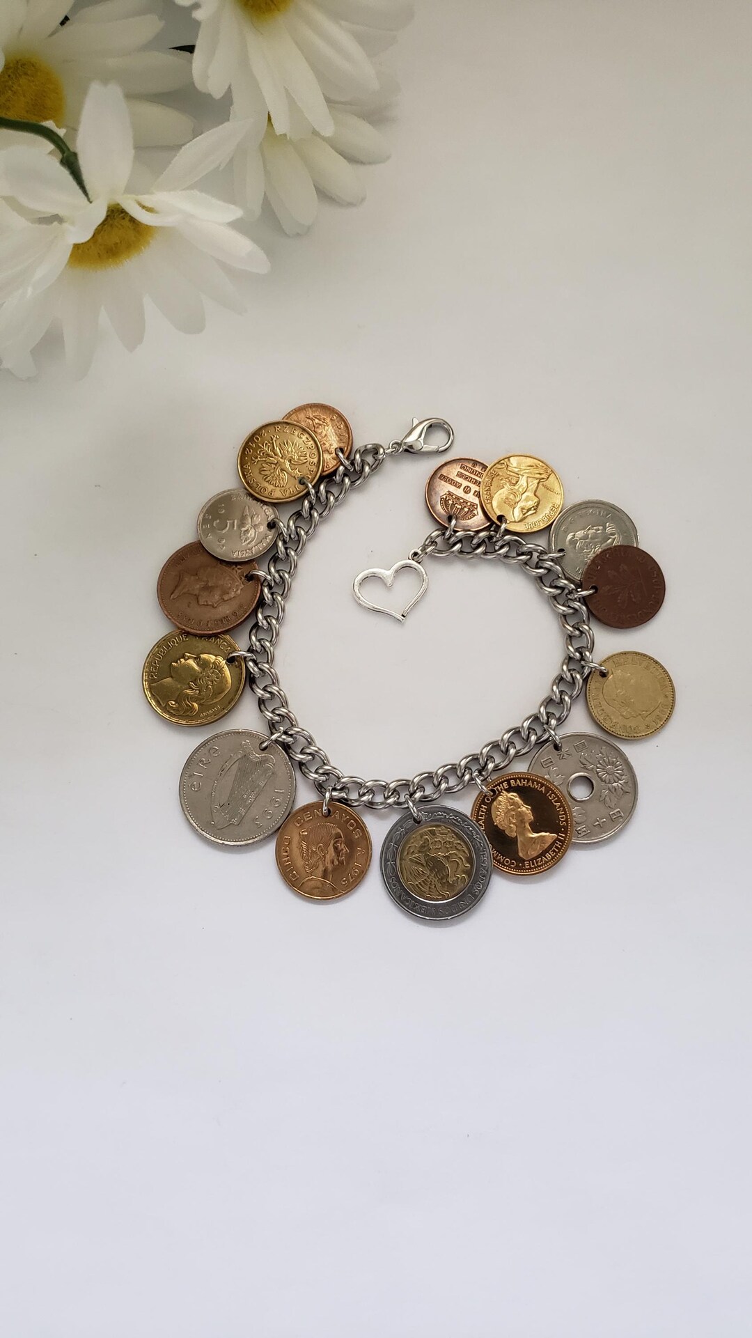 Coin Bracelet, World Coins, Vintage Coins, Multi-colored Bracelet, Gift ...