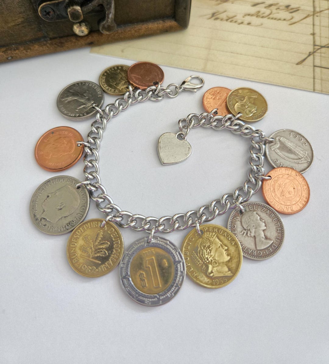 Coin Bracelet, World Coins, Vintage Coins, Multi-colored Bracelet, Gift ...