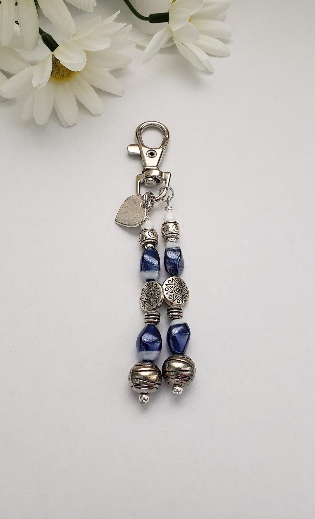 Blue and Silver Purse Charm, Repurposed Jewelry, Zipper Pull, Birthday ...