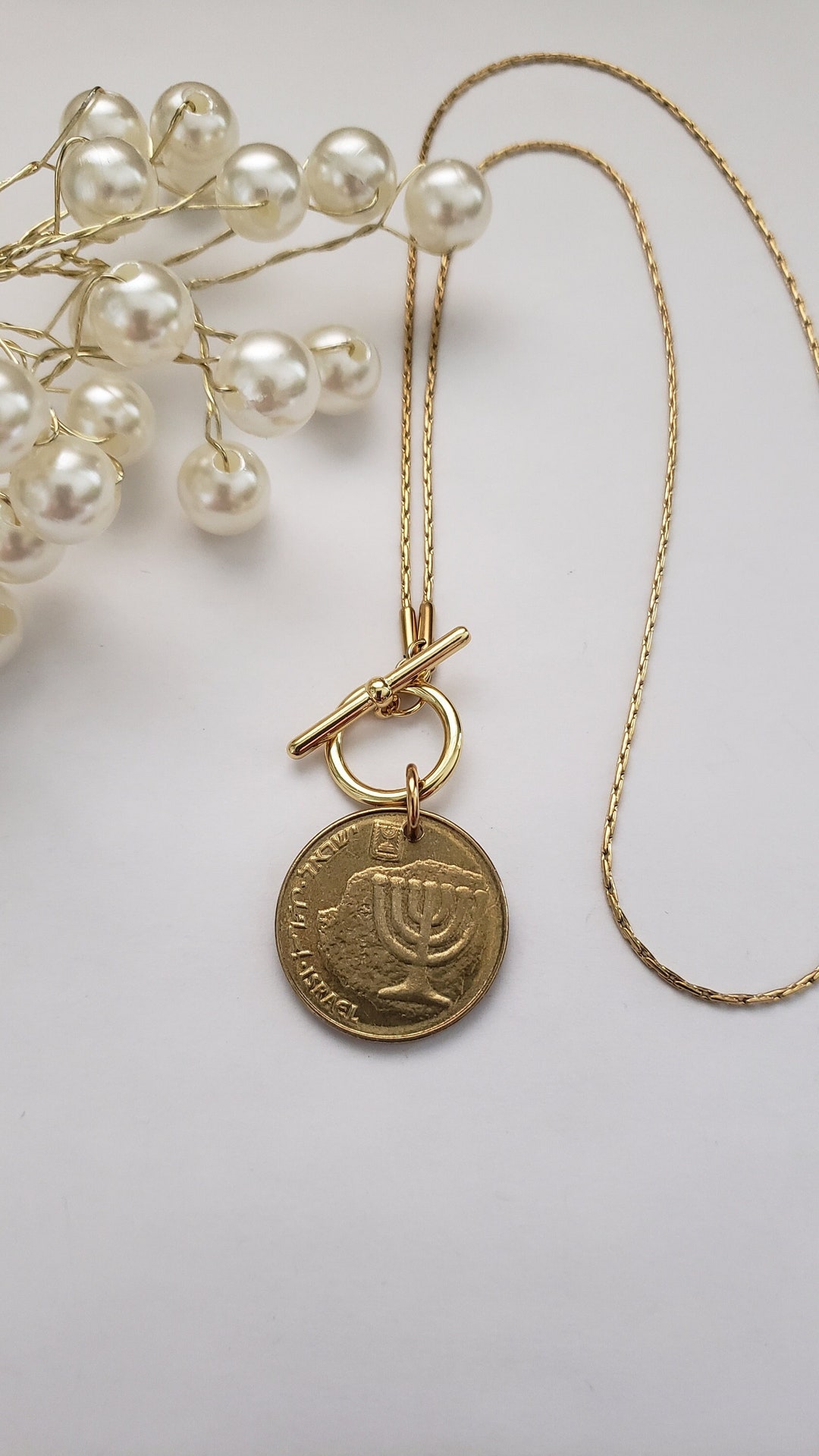 Israel Coin Jewelry, Israeli Jewelry, Toggle Necklace, Birthday Gift for Mom, Heritage Jewelry ...
