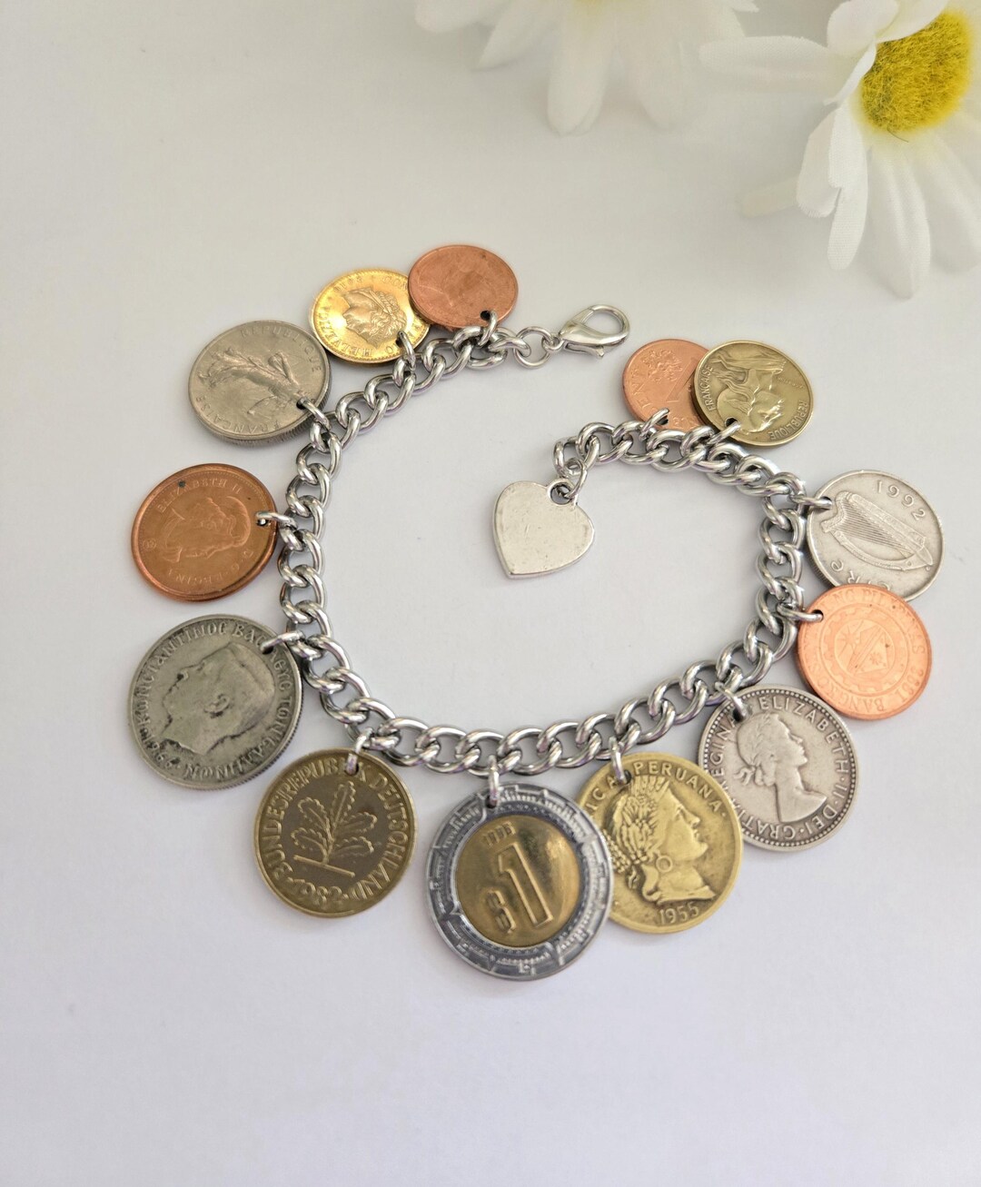 Coin Bracelet, World Coins, Vintage Coins, Multi-colored Bracelet, Gift ...