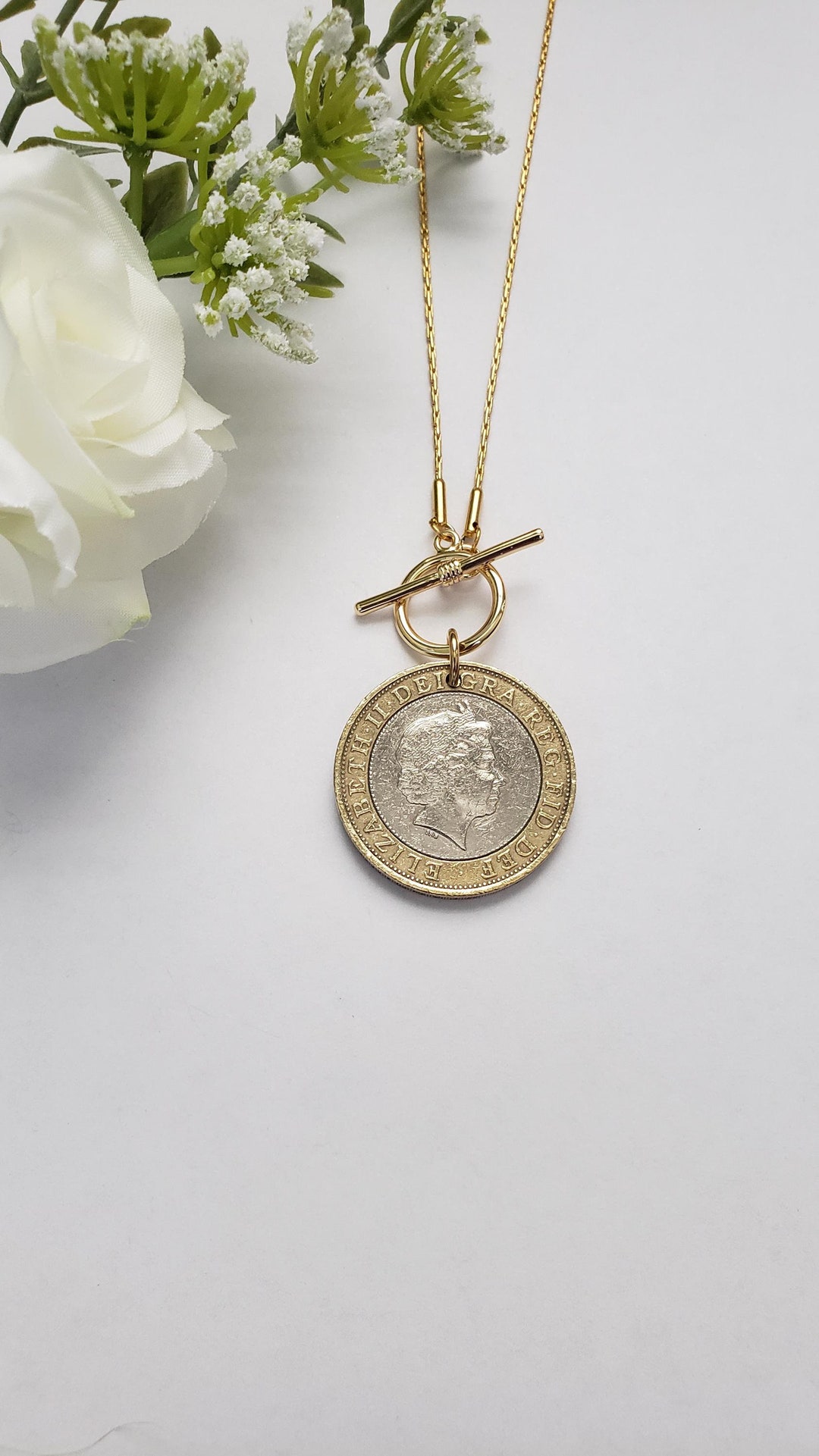 British Coin Necklace, Two-pound Coin Necklace, Queen Elizabeth ...