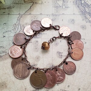 Coin Charm Bracelet, Copper Coins Bracelet, Repurposed Jewelry ...