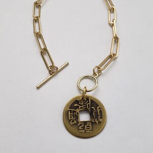 Chinese Coin Bracelet, Good Luck Coin, Paperclip Chain Bracelet, Toggle ...