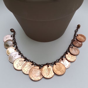 Coin Charm Bracelet Copper Coins Bracelet Repurposed - Etsy