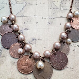 Copper Coin Necklace, Copper Coin Jewelry, Coin and Pearl Necklace ...