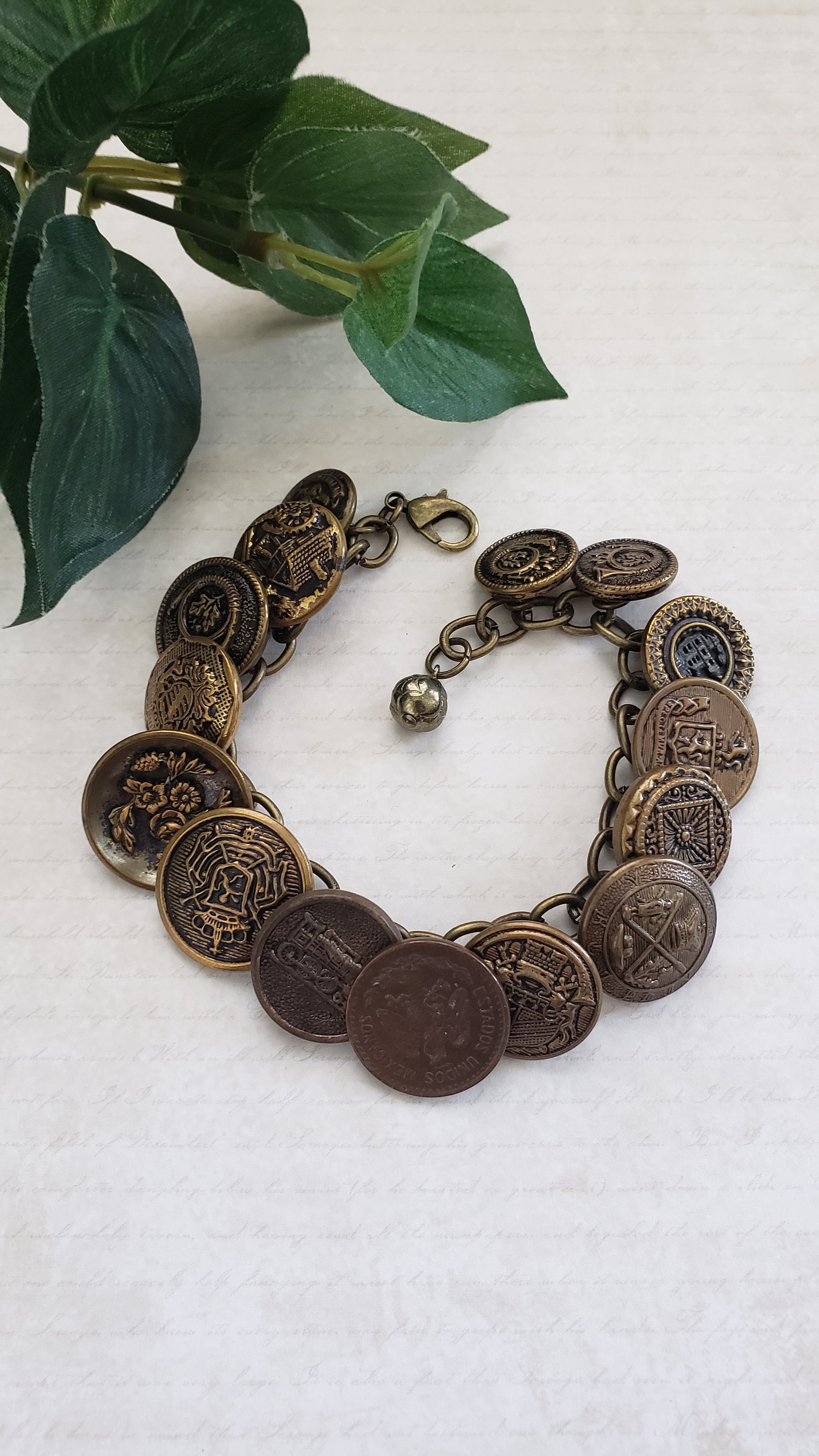 Vintage Button Bracelet, Repurposed Jewelry, Antique Bronze Buttons ...