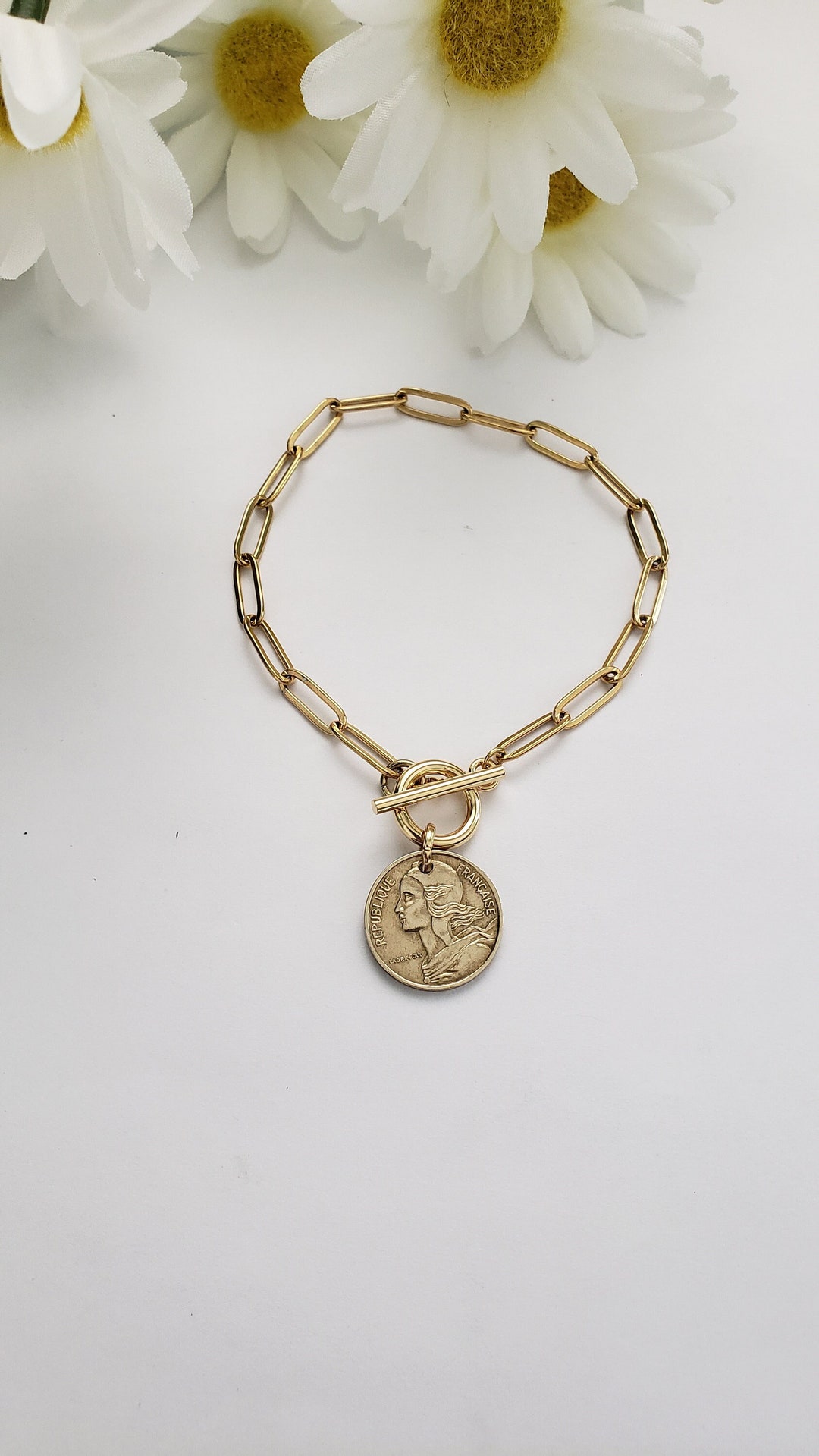 French Coin Bracelet, Paperclip Coin Bracelet, French Coins, French ...
