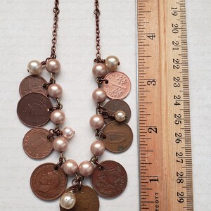 Copper Coin Necklace, Copper Coin Jewelry, Coin and Pearl Necklace ...