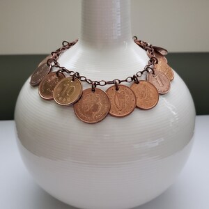 Coin Charm Bracelet Copper Coins Bracelet Repurposed - Etsy