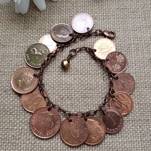Coin Charm Bracelet Copper Coins Bracelet Repurposed - Etsy
